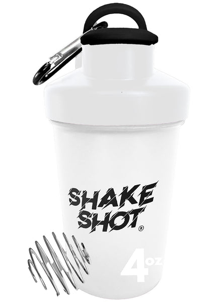 Shake Shot 4 oz White Mini Pre-workout & Supplement Bottle with Clip
